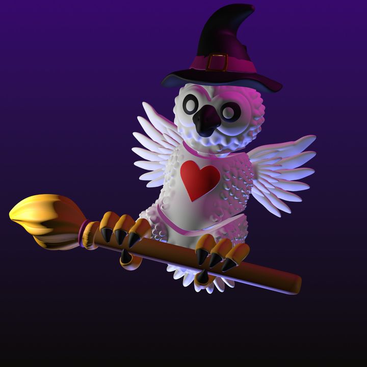 3D Printable "Hexley" the Owl Witch – Wiggle Budz – (Halloween Edition) by Laughing Dragon Foundries